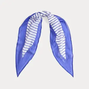 Ralph Lauren Logo Striped Cotton-silk Diamond Scarf - Cruise Royal