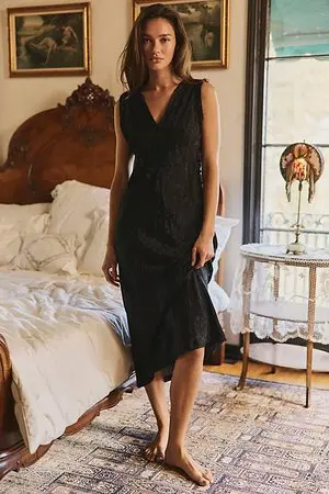 Free People Me & You Satin Midi Slip Dress - Black