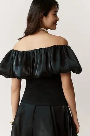 BL-NK Off-shoulder Bubble Blouse - Black