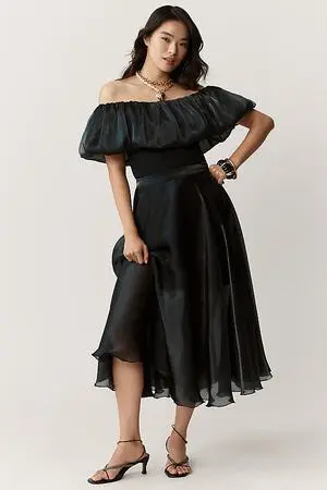 BL-NK Off-shoulder Bubble Blouse - Black