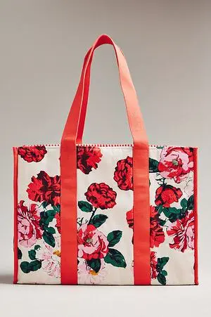 Anthropologie Printed Canvas Flower Tote - Pink Floral