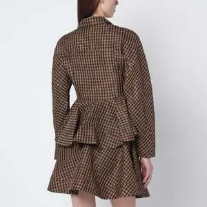 GANNI Gingham Peplum Shirt - Brown