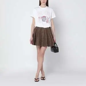 GANNI Gingham Flared Mini Skirt - Brown