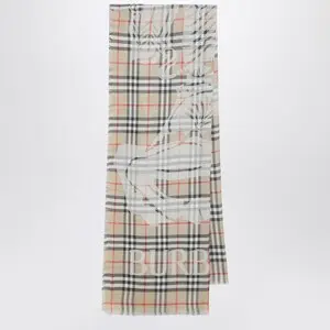 Burberry Ekd Check Scarf In Wool And Silk - Beige