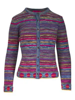 THE ELDER STATESMAN Striped Button Cardigan