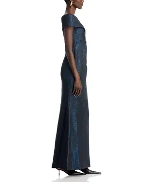 Rickie Freeman For Teri Jon Metallic Jacquard Gown