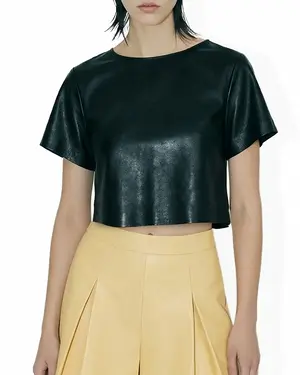 AS By DF Beck Upcycled Leather Tee - Black