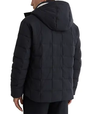 REISS Long Sleeve Borg Lined Quilted Puffer Jacket - Navy