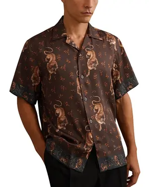 REISS Empire Short Sleeve Printed Cuban Shirt