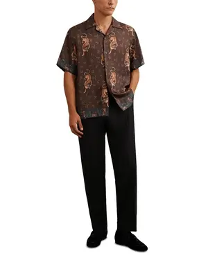 REISS Empire Short Sleeve Printed Cuban Shirt