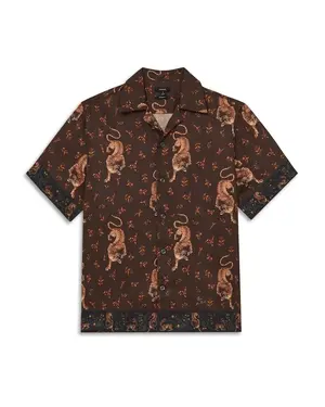 REISS Empire Short Sleeve Printed Cuban Shirt