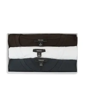 REISS Bless Crewneck Tee, Pack Of 3 - White/navy/coco Brown