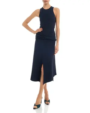 Victoria Beckham Twist Detail Midi Skirt - Navy