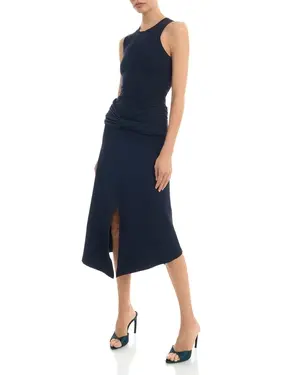 Victoria Beckham Twist Detail Midi Skirt - Navy