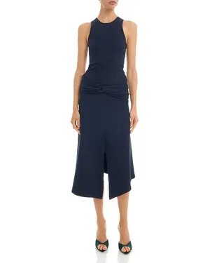 Victoria Beckham Twist Detail Midi Skirt - Navy
