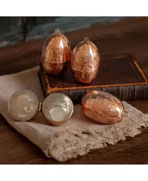 COPPERMILL KITCHEN Cmk Etched Bird & Floral Egg Ornaments Set Of 2