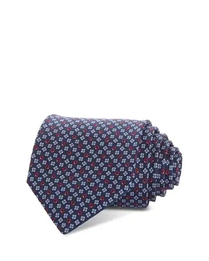 FERRAGAMO Silk Classic Gancini Floral Tie - F.navy