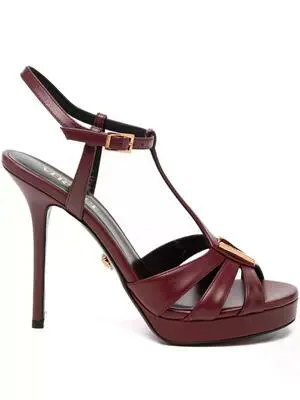Versace V Hardware Leather Stiletto Sandals - Red