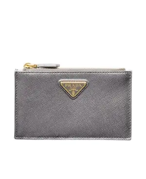 Prada Saffiano Leather Card Holder - Grey