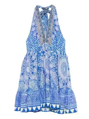 Camilla Printed Halter Dress - Blue
