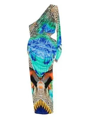 Camilla Graphic-print One-shoulder Dress - Blue