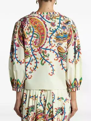 Etro Floral Paisley-print Cotton Top - Neutrals