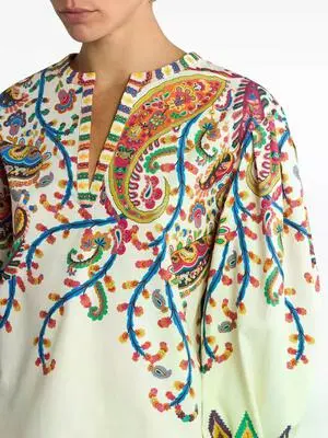 Etro Floral Paisley-print Cotton Top - Neutrals