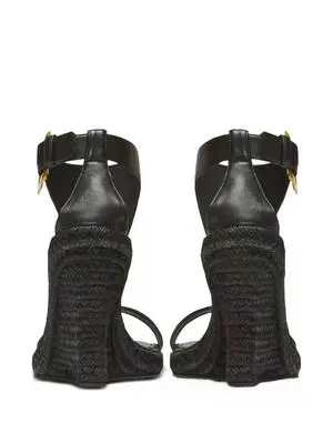 Balmain Anthem Wedge Lambskin Espadrilles With Buckle - Black