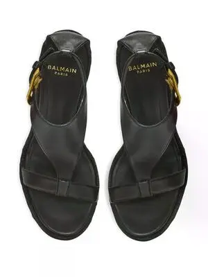 Balmain Anthem Wedge Lambskin Espadrilles With Buckle - Black