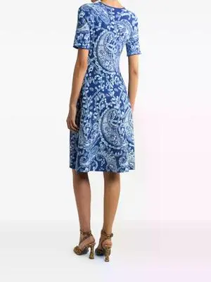 Etro Jacquard Floral Paisley Knit Mini Dress - Blue