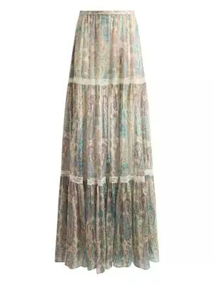 Etro Paisley Print Maxi Skirt With Lace Trim - Neutrals