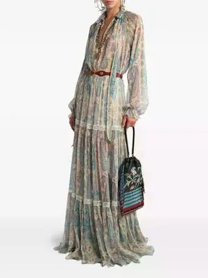 Etro Paisley Print Maxi Skirt With Lace Trim - Neutrals
