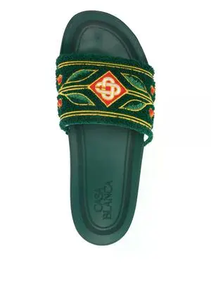 Casablanca Floral-embroidered Slides