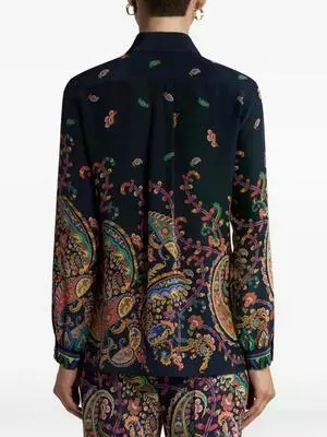 Etro Paisley Print Silk Crepe De Chine Shirt - Blue