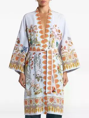 Etro Flora Fauna-print Silk Robe - White