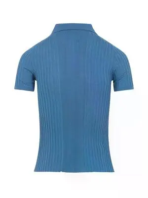 Miu Miu Ribbed Knit Polo Top - Blue