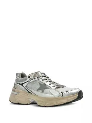 GOLDEN GOOSE Lightstar Sneakers In Grey Mesh And -tone Nappa Leather - Silver