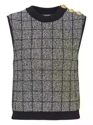 Balmain Side-button Tweed Top