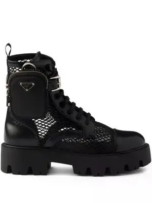 Prada Mesh Detachable Pouch Combat Boots