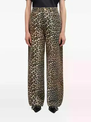 GANNI High-rise Wide-leg Leopard Print Jeans - Brown