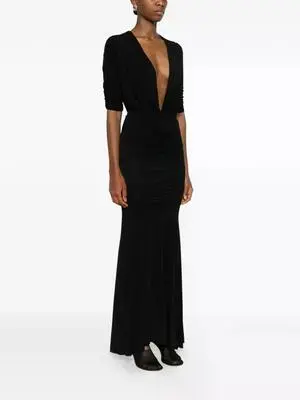 Tove V-neck Ruched Maxi Dress - Black