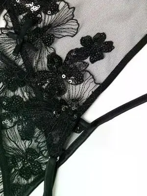 FLEUR DU MAL Sequin Violet Embroidered Ouvert Panty