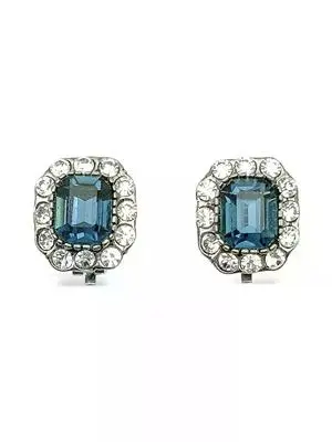 JENNIFER GIBSON JEWELLERY 1960s Sapphire Paste Clip-on Earrings - Silver