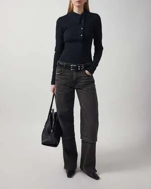 Attico Ribbed-knit Cotton Polo Top