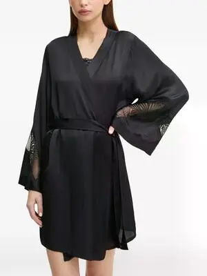 Chantelle Lace Sleeve Tie-waist Robe - Black