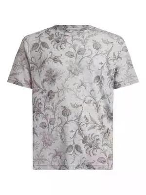 Etro Cotton T-shirt With Floral Motif - Grey