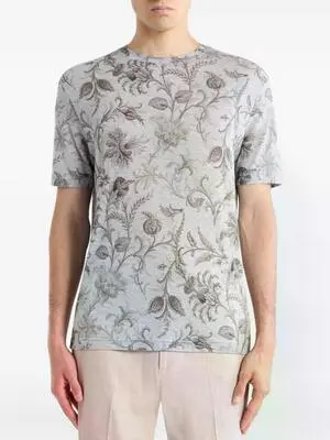 Etro Cotton T-shirt With Floral Motif - Grey