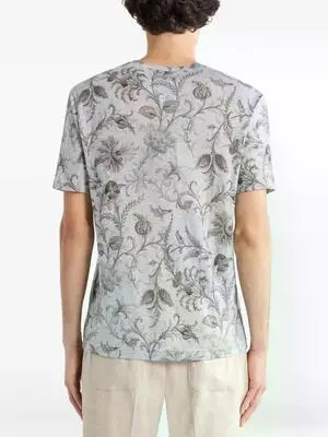 Etro Cotton T-shirt With Floral Motif - Grey