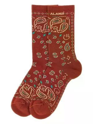 Alanui Bandana Ribbed Socks - Brown