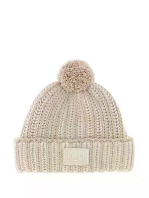 Fendi Embroidered Pompom Beanie - Neutrals